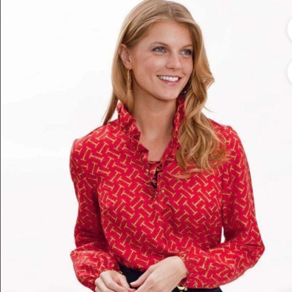 Elizabeth McKay | Tops | Elizabeth Mckay Red Horsebit Silk Ruffle ...
